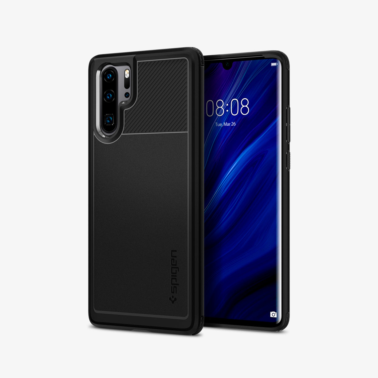 L37CS25725 - Huawei P30 Pro Case Rugged Armor in black showing the back ...