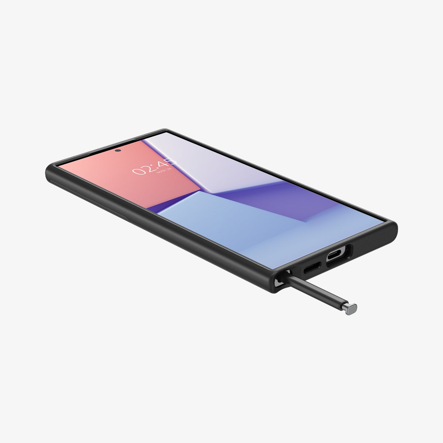 ACS07313 - Galaxy S24 Ultra Case Optik Armor in Black showing the front, partial side and bottom ...