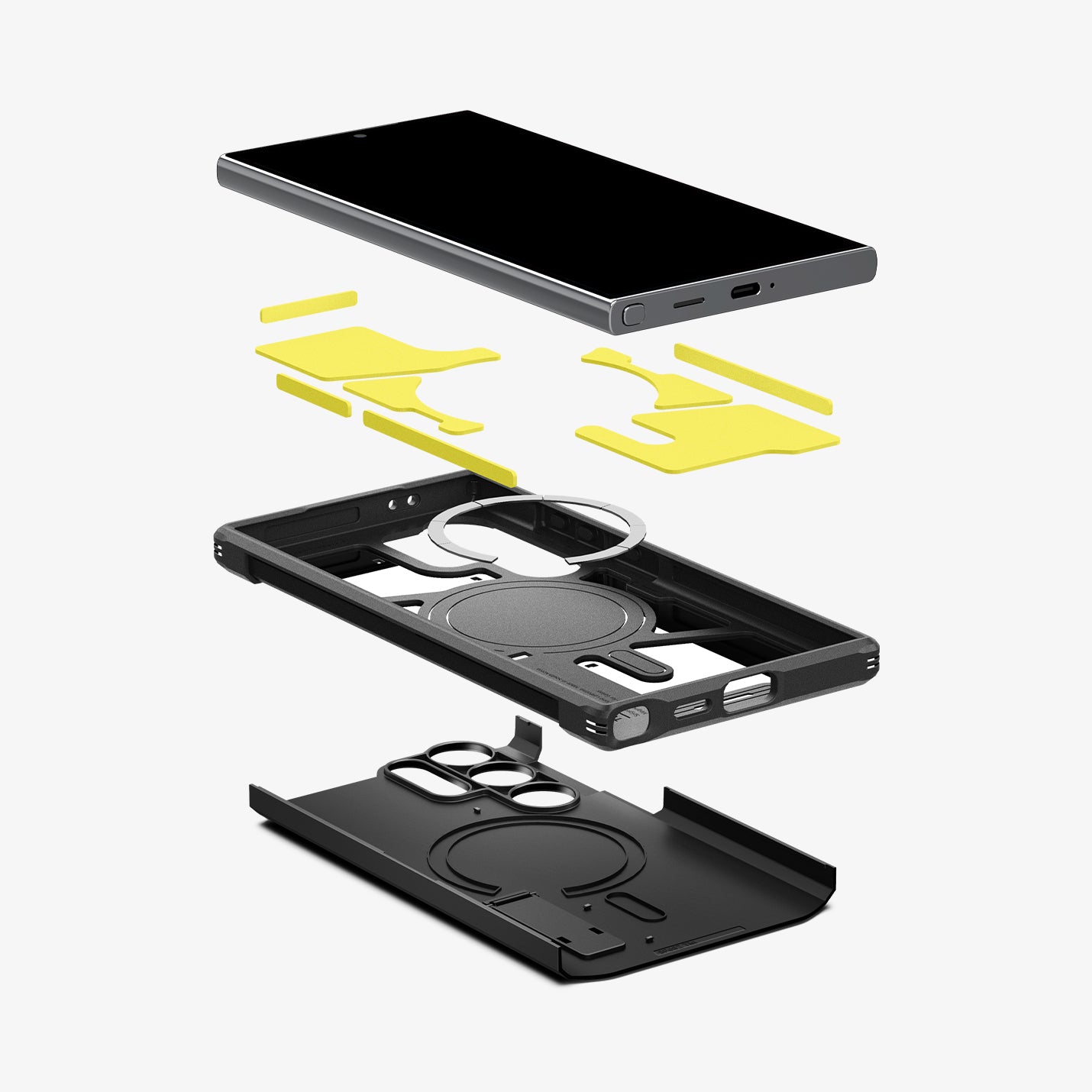 ACS07303 - Galaxy S24 Ultra Case Tough Armor (MagFit) in Black showing the device hovering above ...