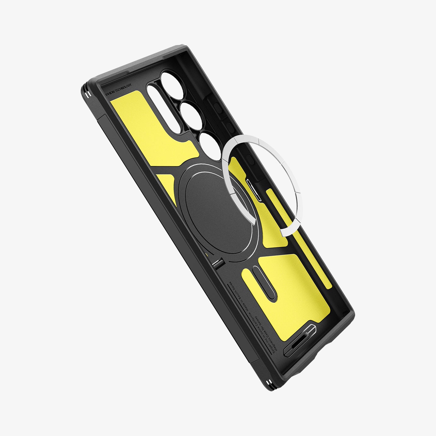 ACS07303 - Galaxy S24 Ultra Case Tough Armor (MagFit) in Black showing the magfit ring detached ...